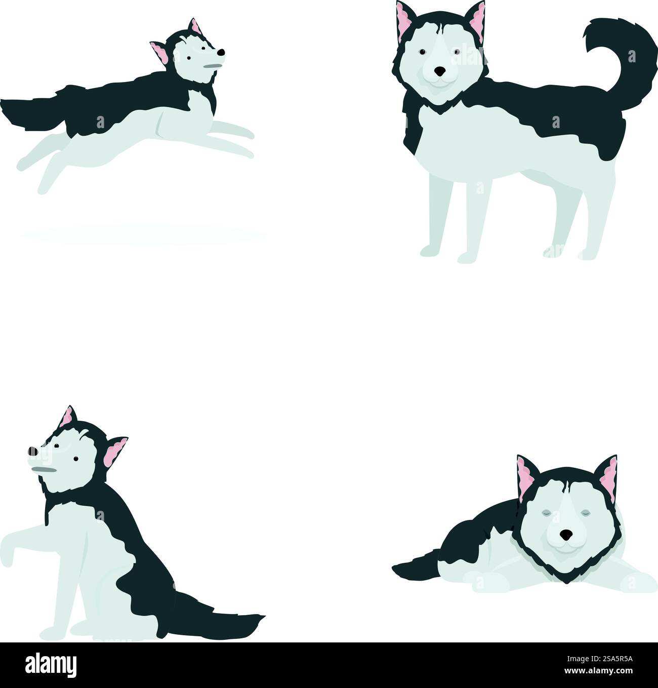 Collection of siberian husky cartoons in various playful poses on a ...