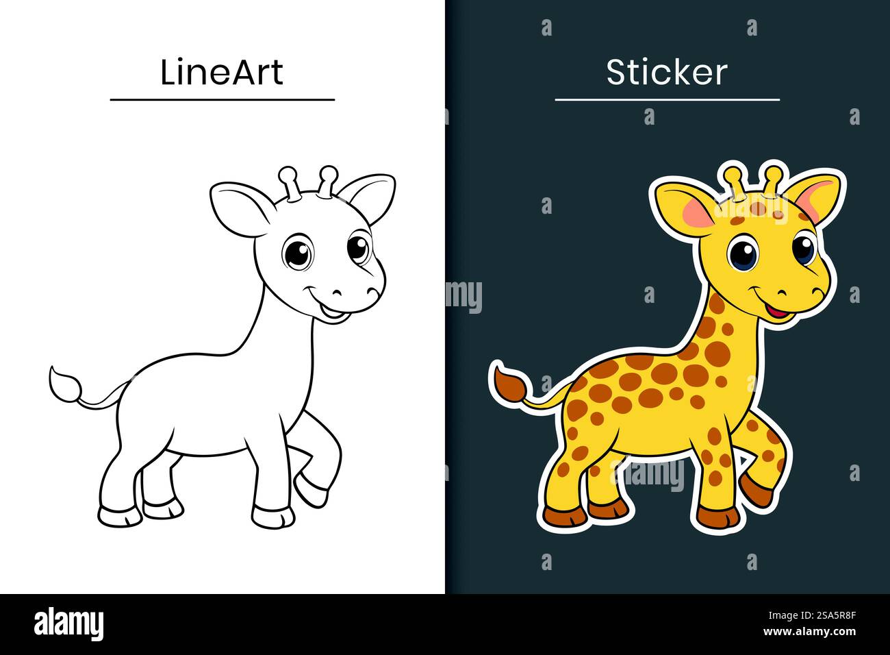 Cute cartoon baby deer vector outline and sticker. Cute baby deer line ...