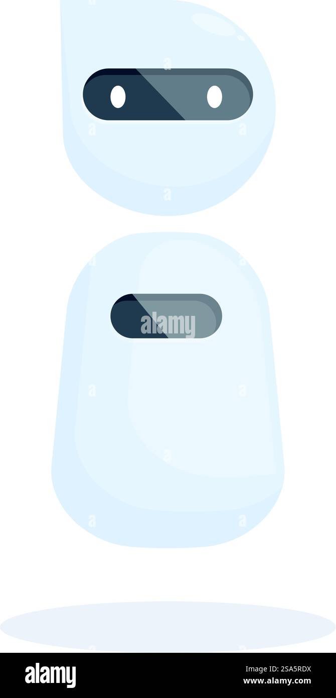 Simple cartoon style illustration of a white robot floating with a ...