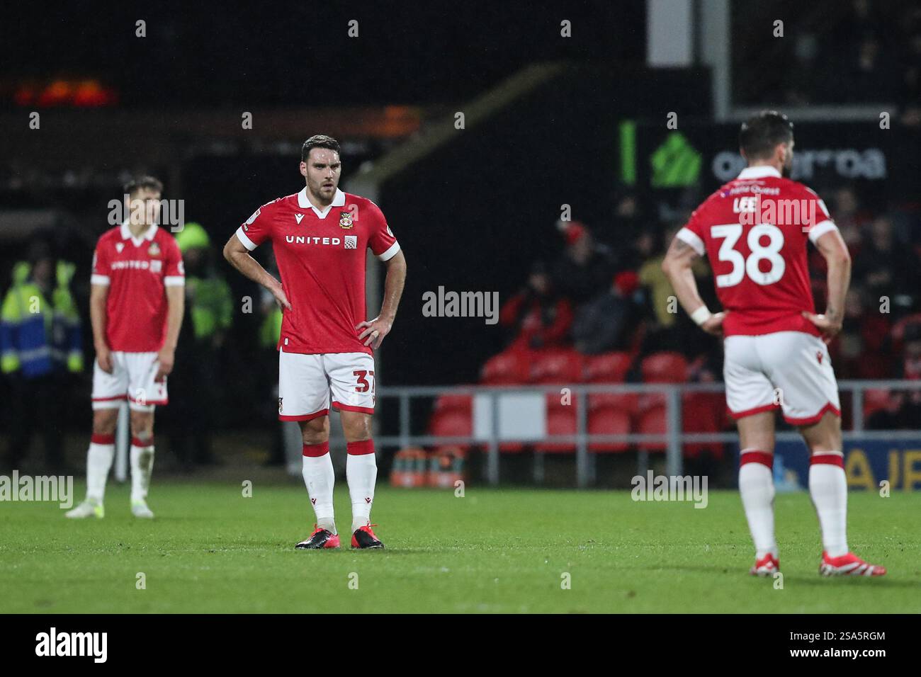 Wrexham, UK. 28th Jan, 2025. Matthew James of Wrexham reacts to his ...
