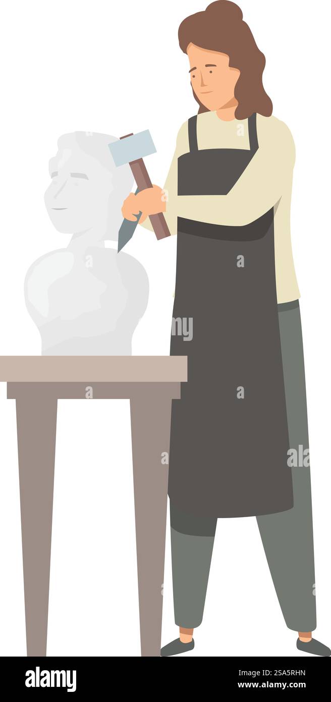 Sculptor is working on a marble bust, using a mallet and a chisel ...