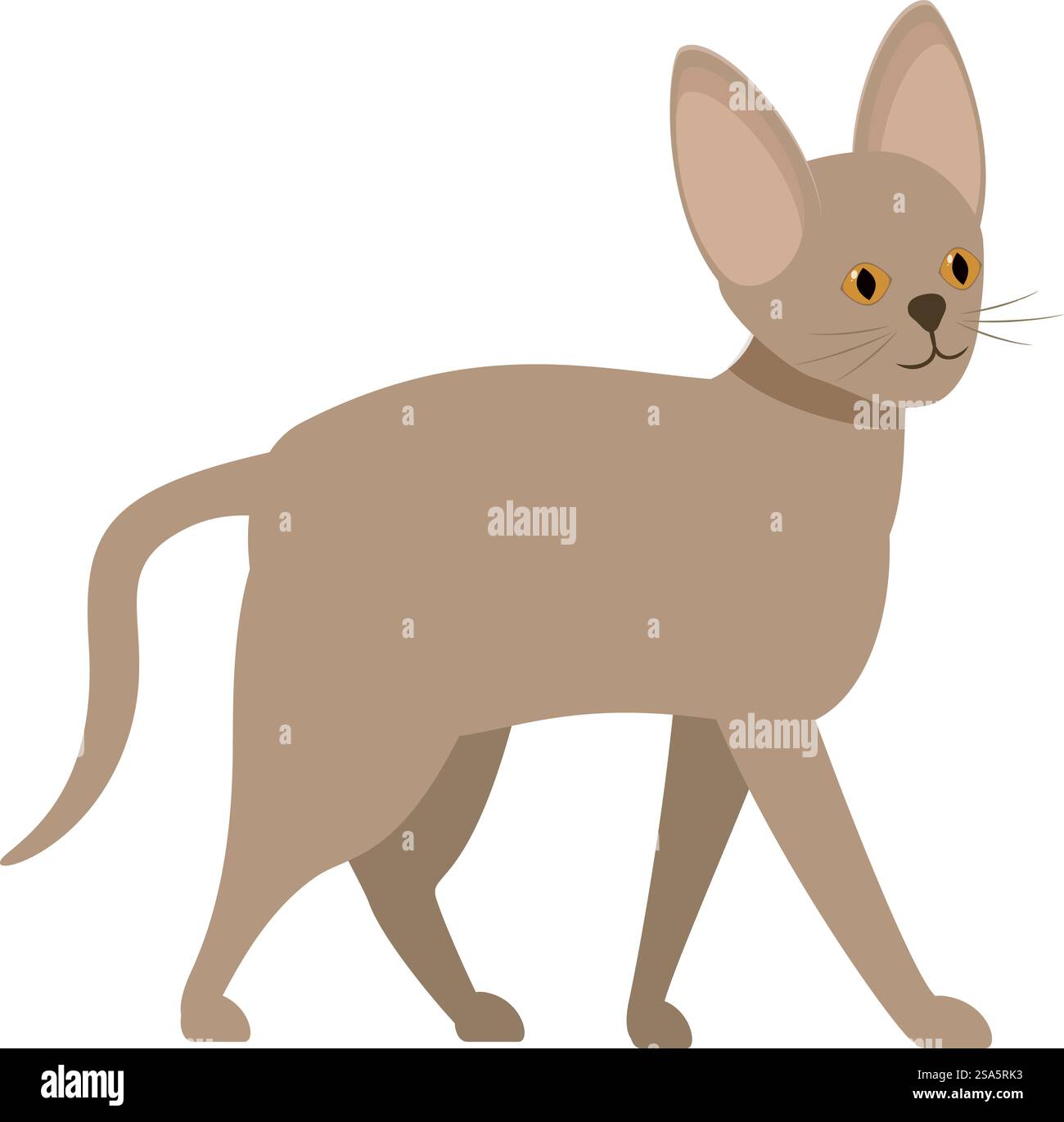 Cartoon illustration of a brown cat walking with a collar, looking to ...