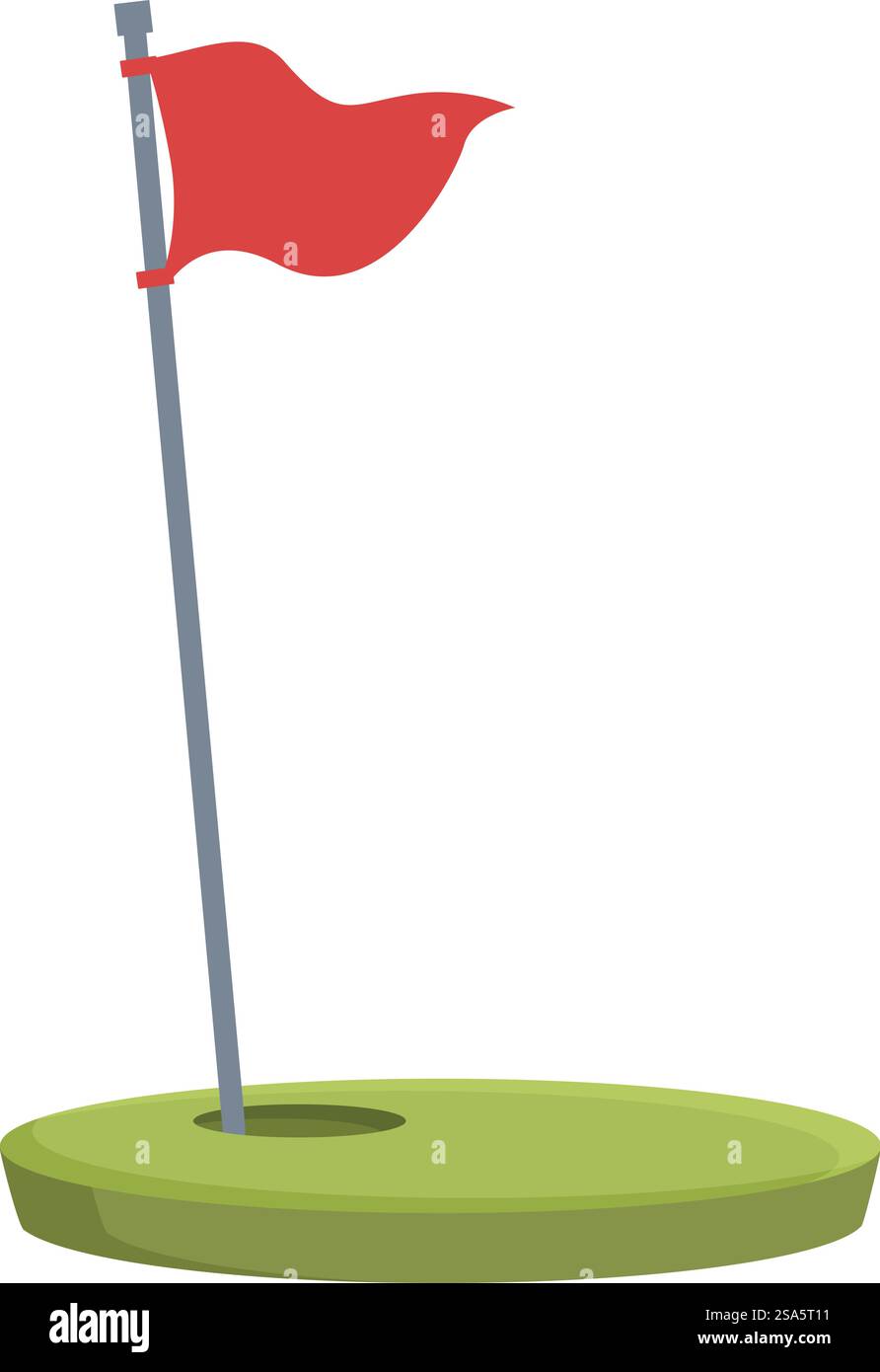 Red golf flag waving on putting green illustration represents the sport ...