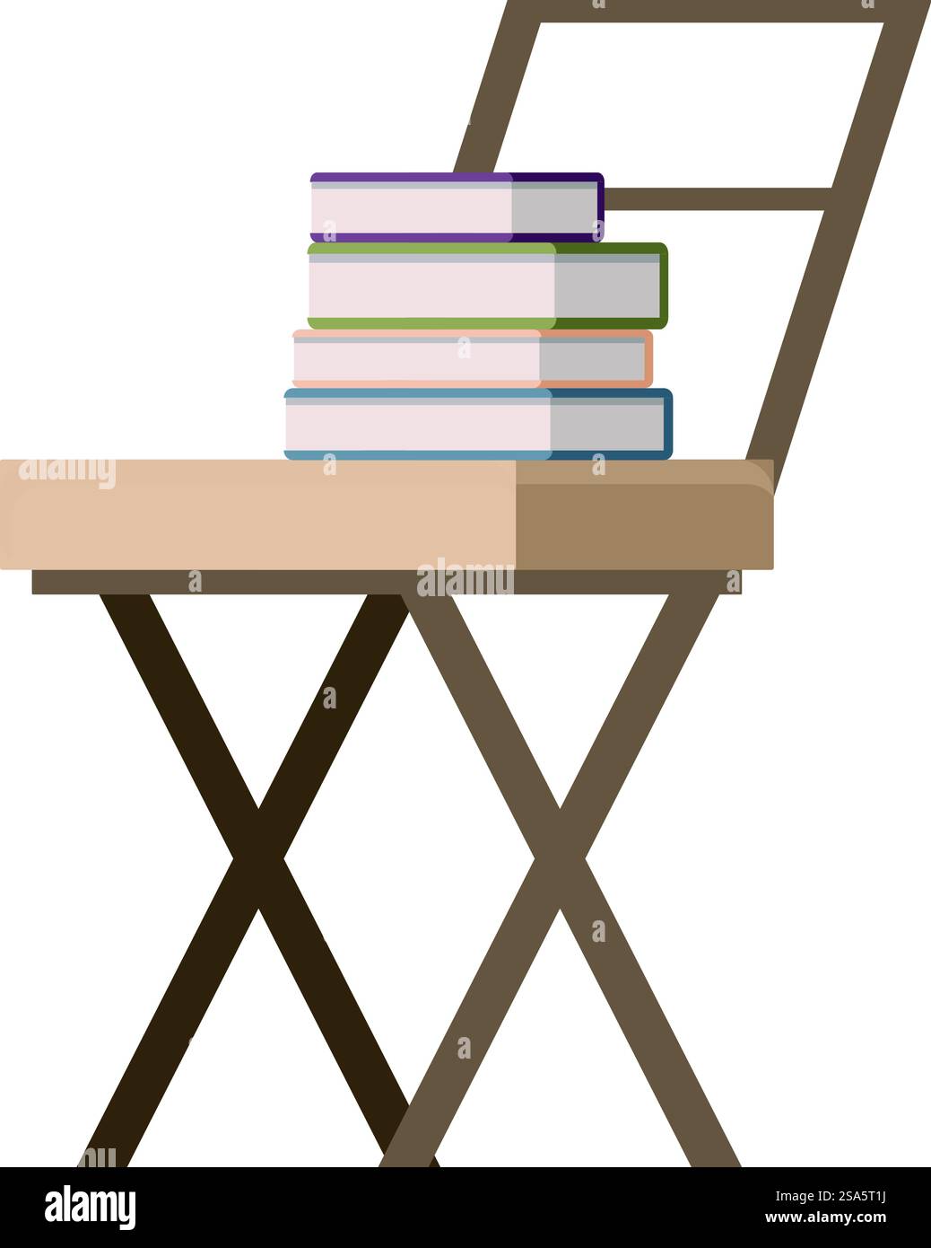 Stack of books is sitting on a folding chair, conveying the concept of ...