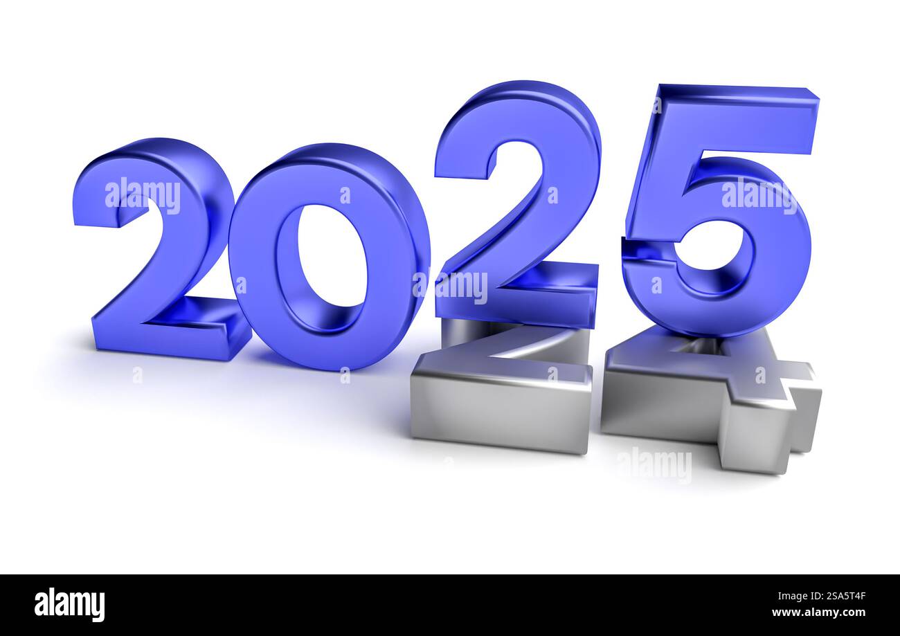 New year holiday concepts. Number 2025 over old 2024 isolated on white ...
