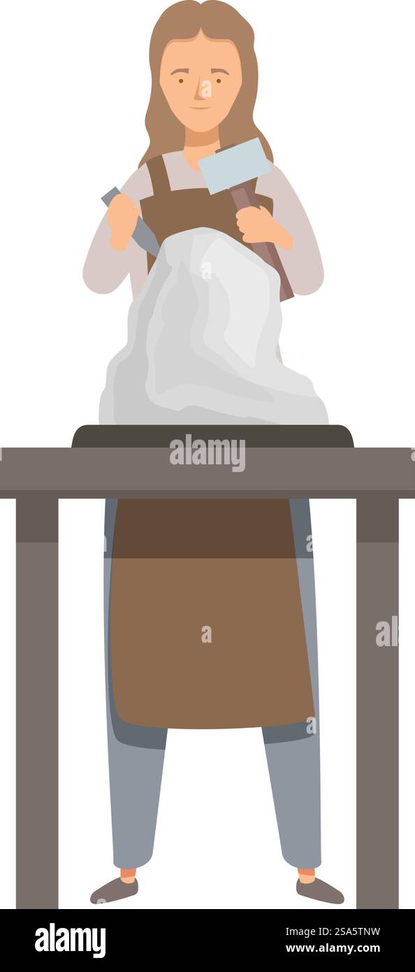 Woman sculptor artist using hammer and chisel carving stone sculpture ...