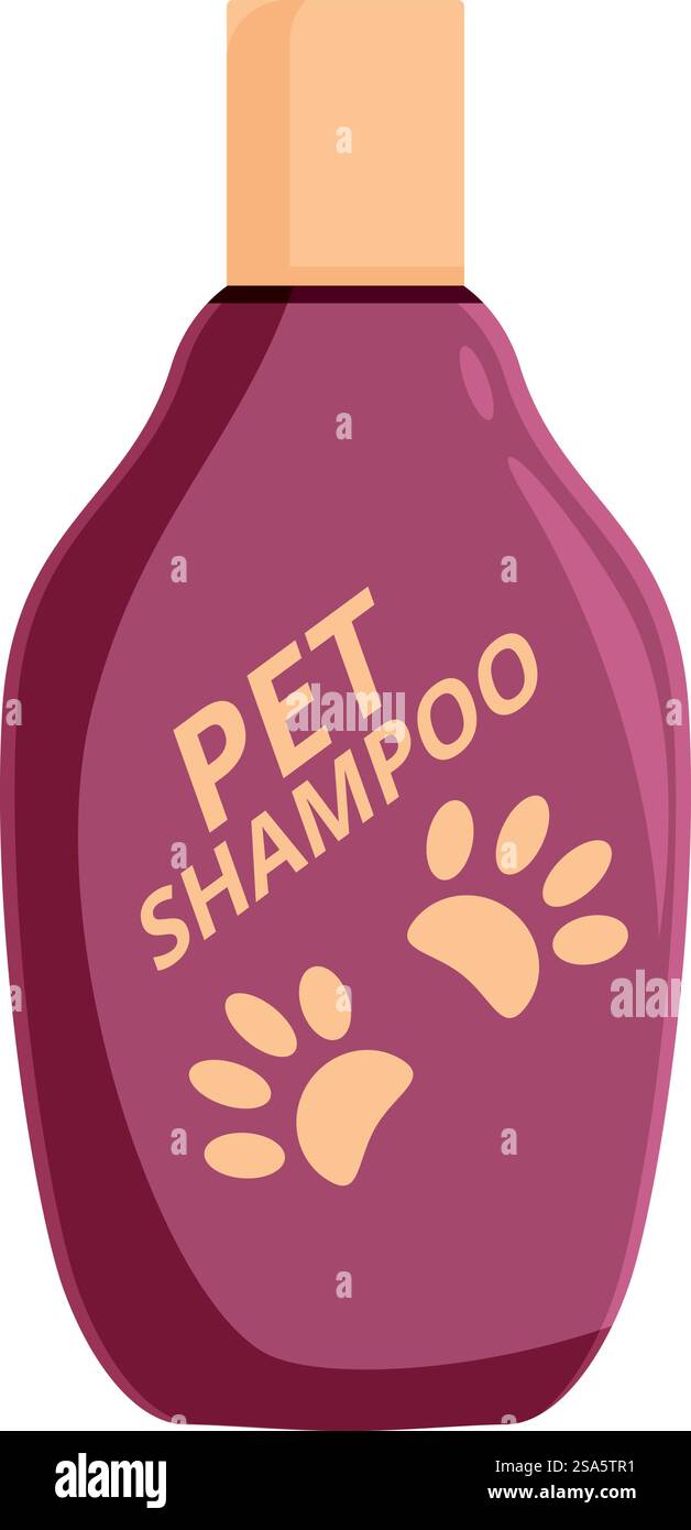 Pink plastic bottle of pet shampoo is standing with a closed cap ...