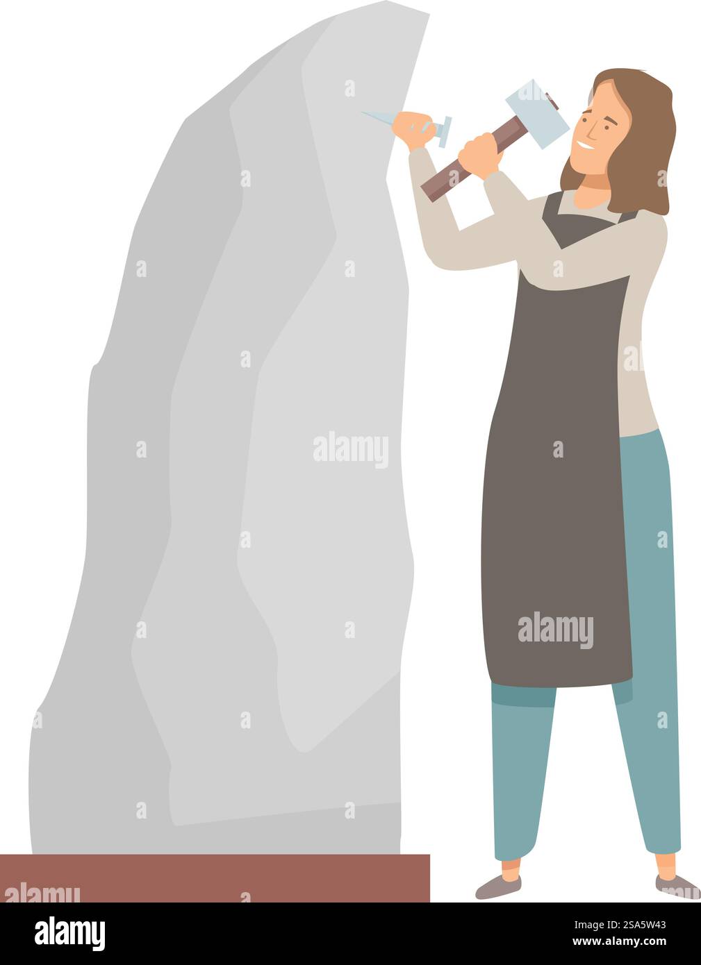 Sculptor is sculpting a stone block with a hammer and chisel. Female ...