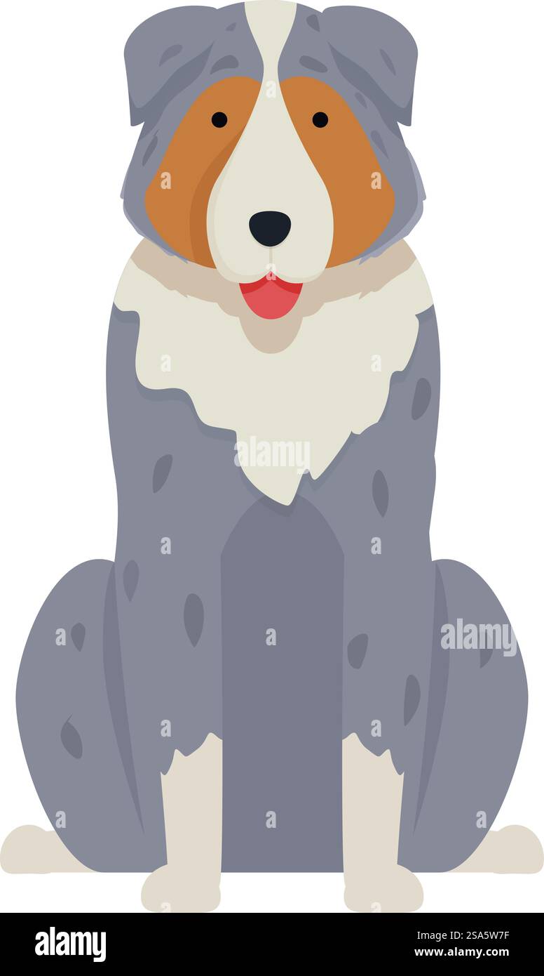 Cartoon illustration of a blue merle australian shepherd dog sitting ...