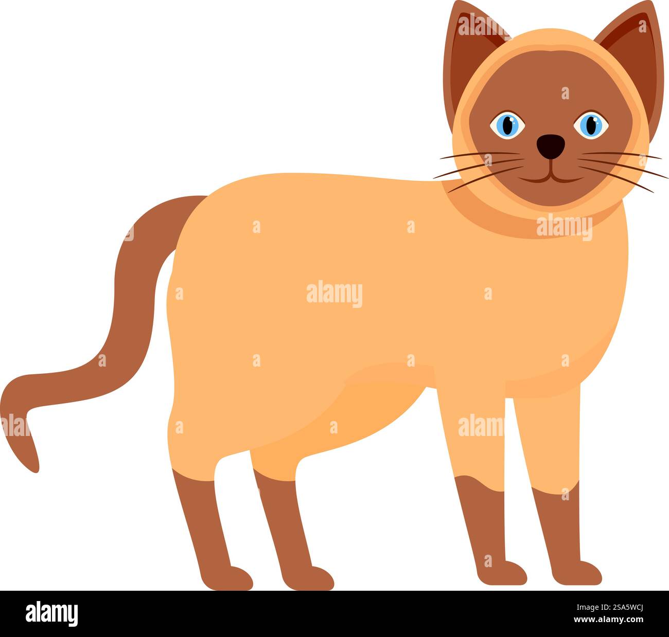 Cartoon illustration of a siamese cat standing with its tail raised ...