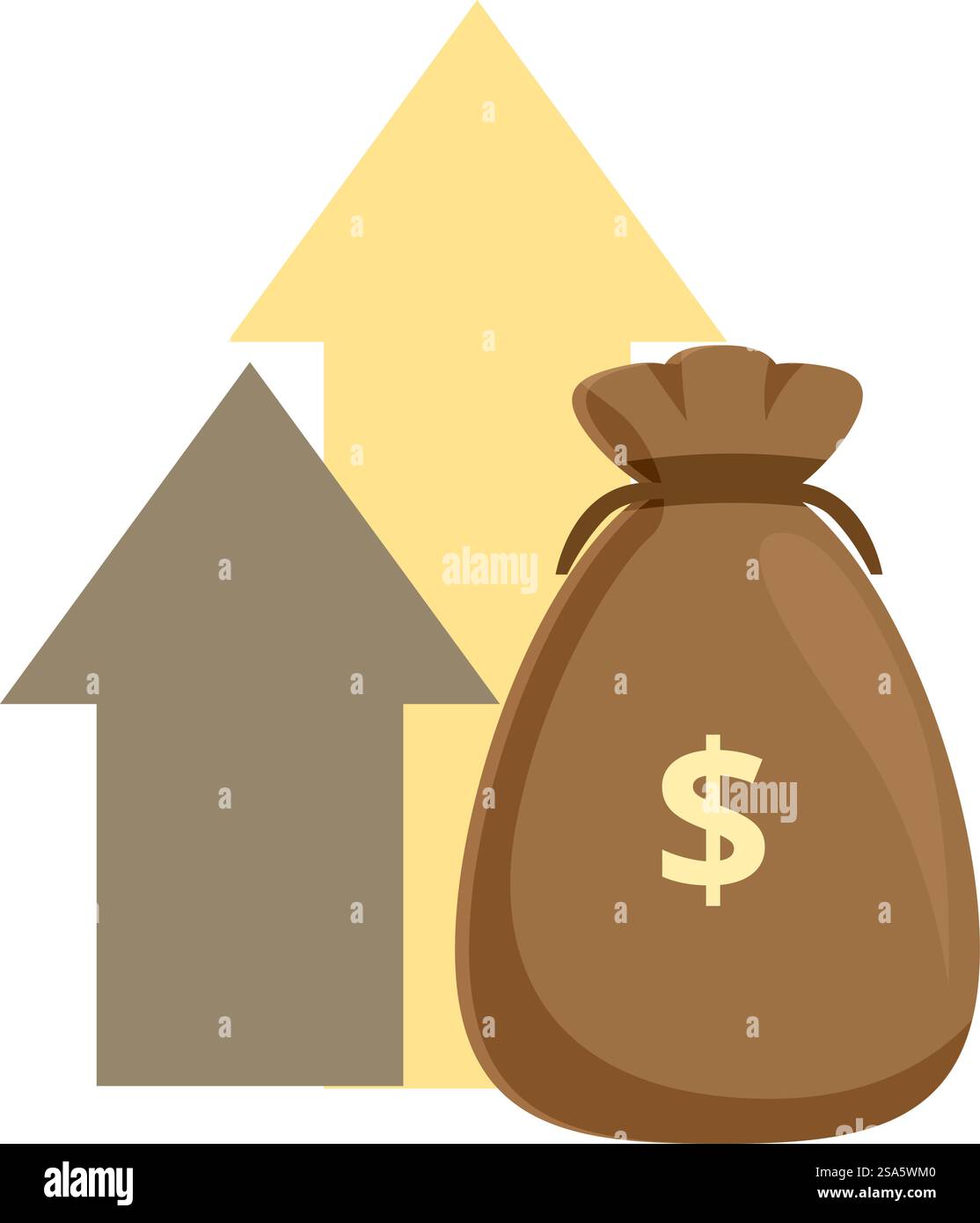 Money bag with a dollar sign increasing with up arrows. Money bag ...