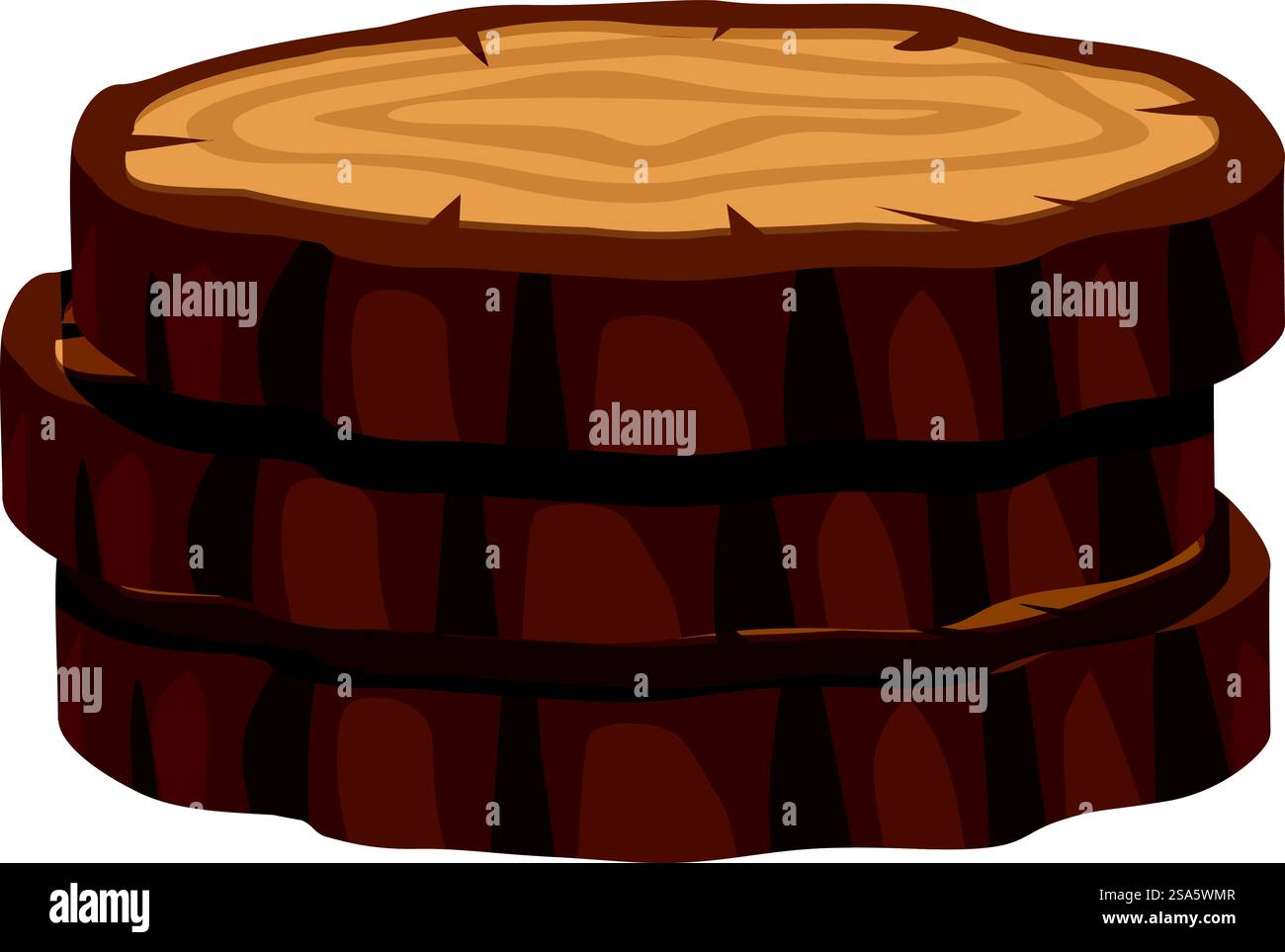 Stack of tree slices showing annual rings, wood texture, lumber ...