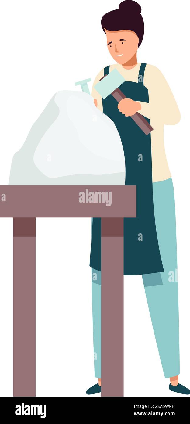 Sculptor is shaping a stone sculpture, using a hammer and a chisel ...