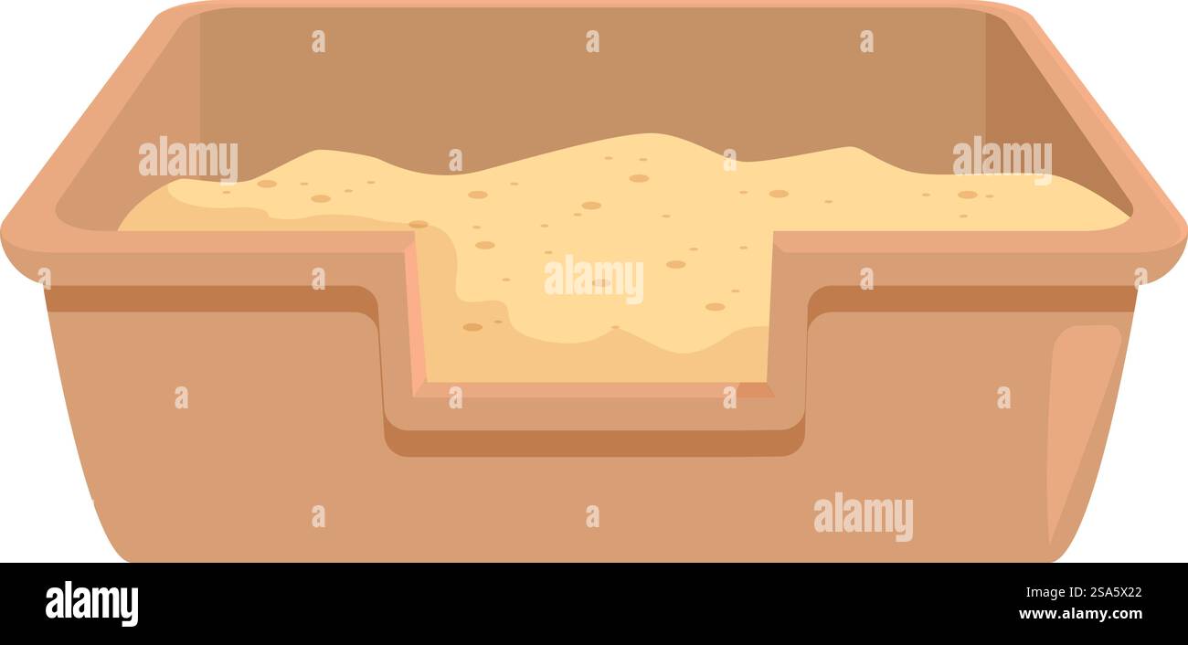 Cat litter box full of sand, cat toilet for pet hygiene, flat cartoon ...