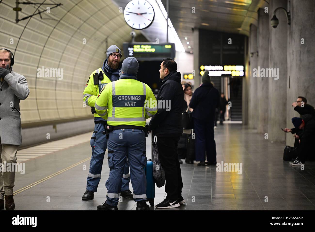 Malmö, Skåne, Sweden. January 17 2025. Security guards in the subway ...