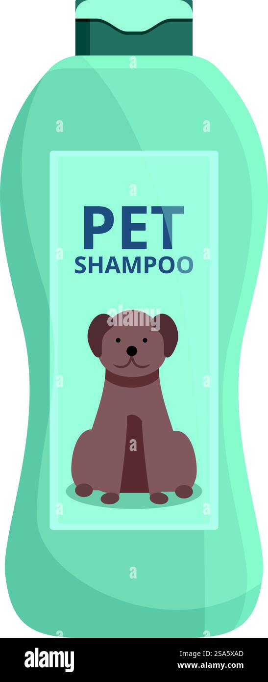 Plastic bottle of pet shampoo with a dog illustration, showing the ...
