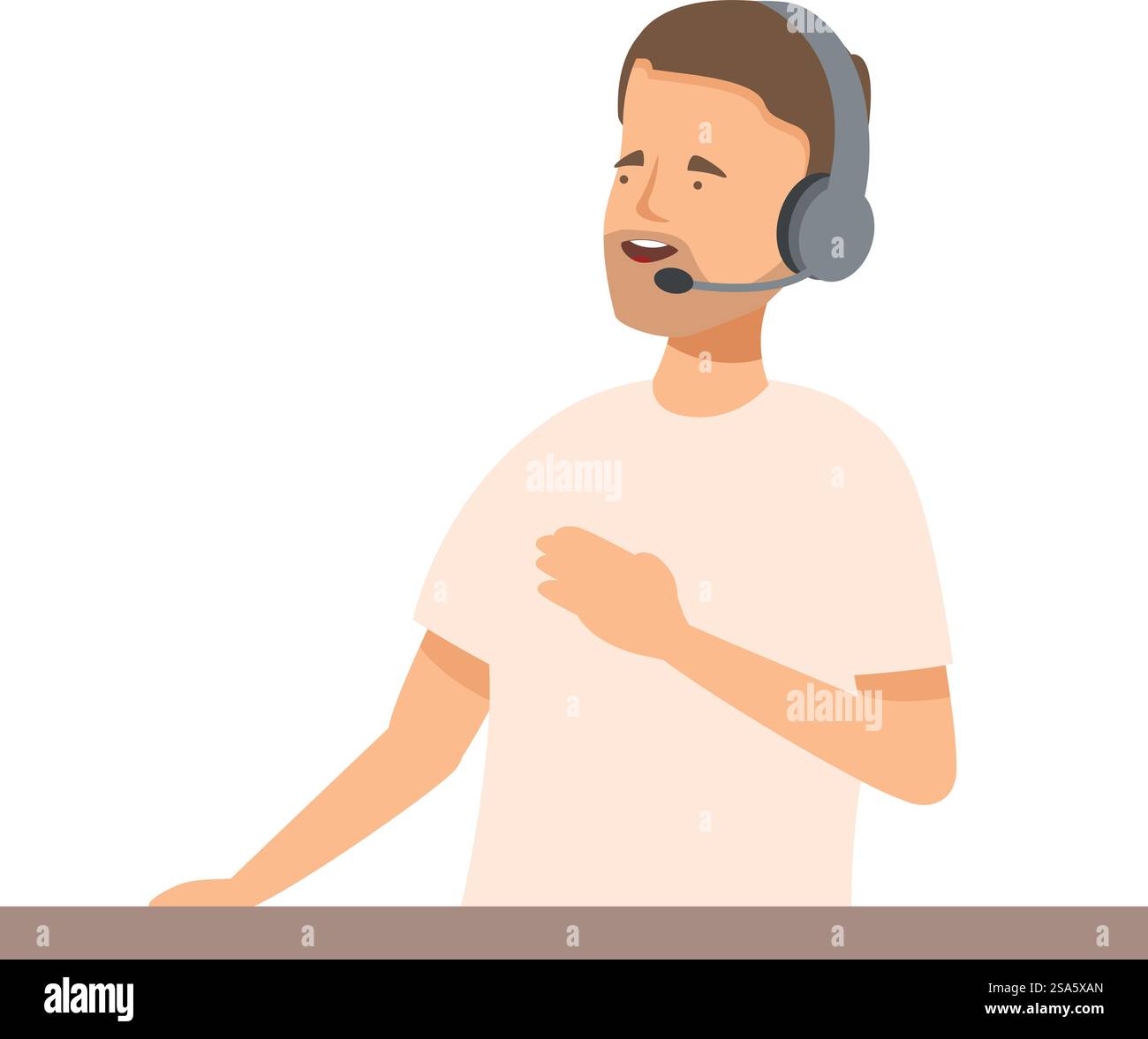 Call center employee is speaking with a customer, providing support and ...