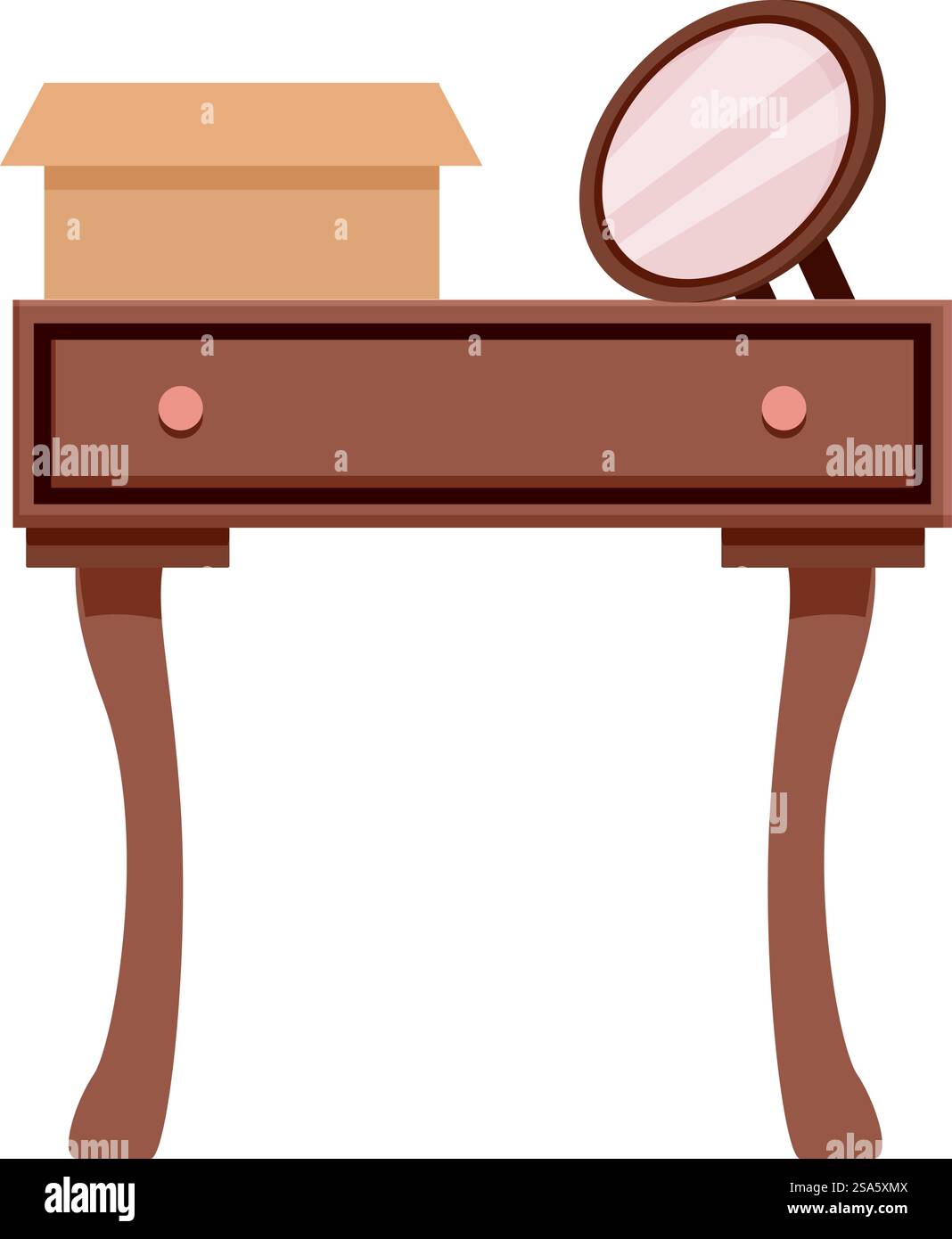 Wooden dressing table with curved legs is standing in place, ready to ...