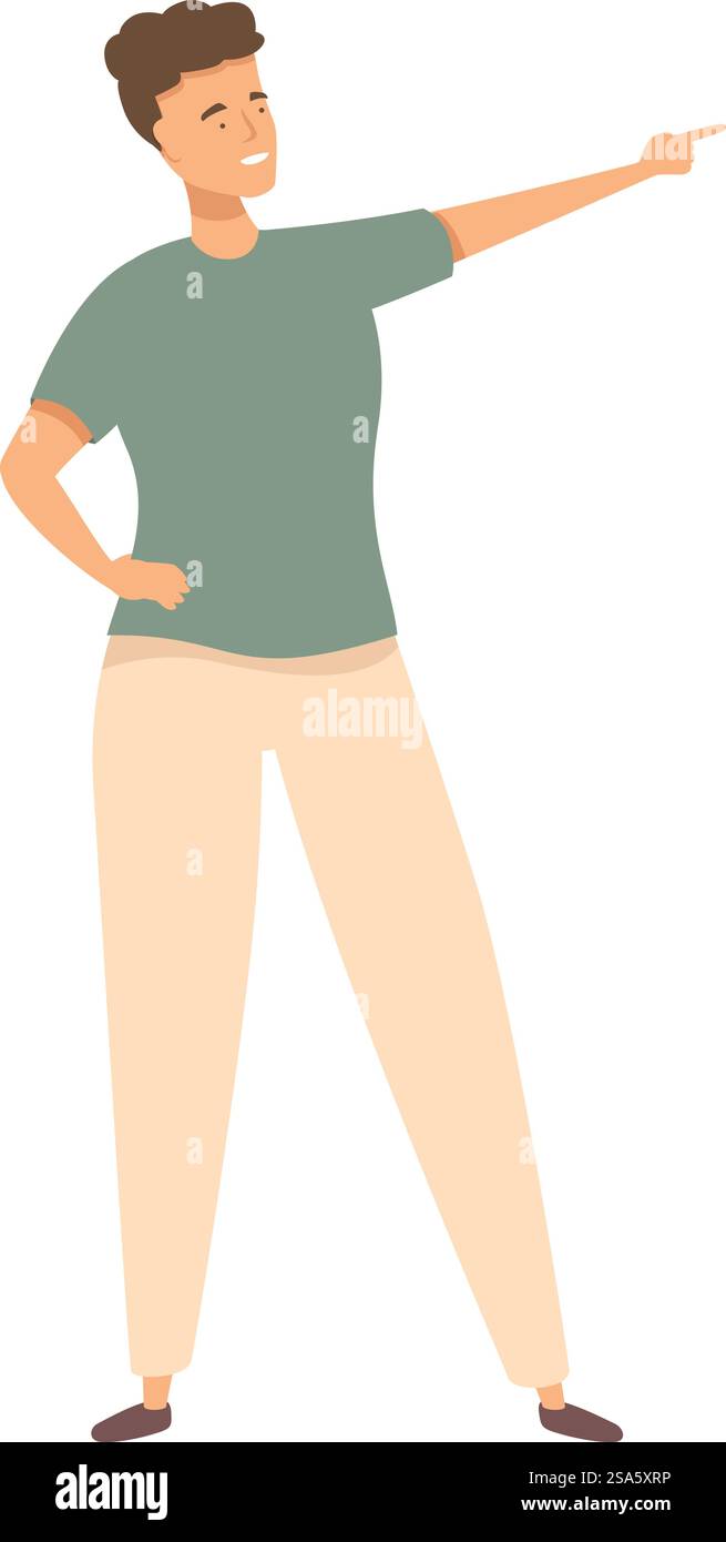 Young man is pointing with his finger showing the direction. Young man ...