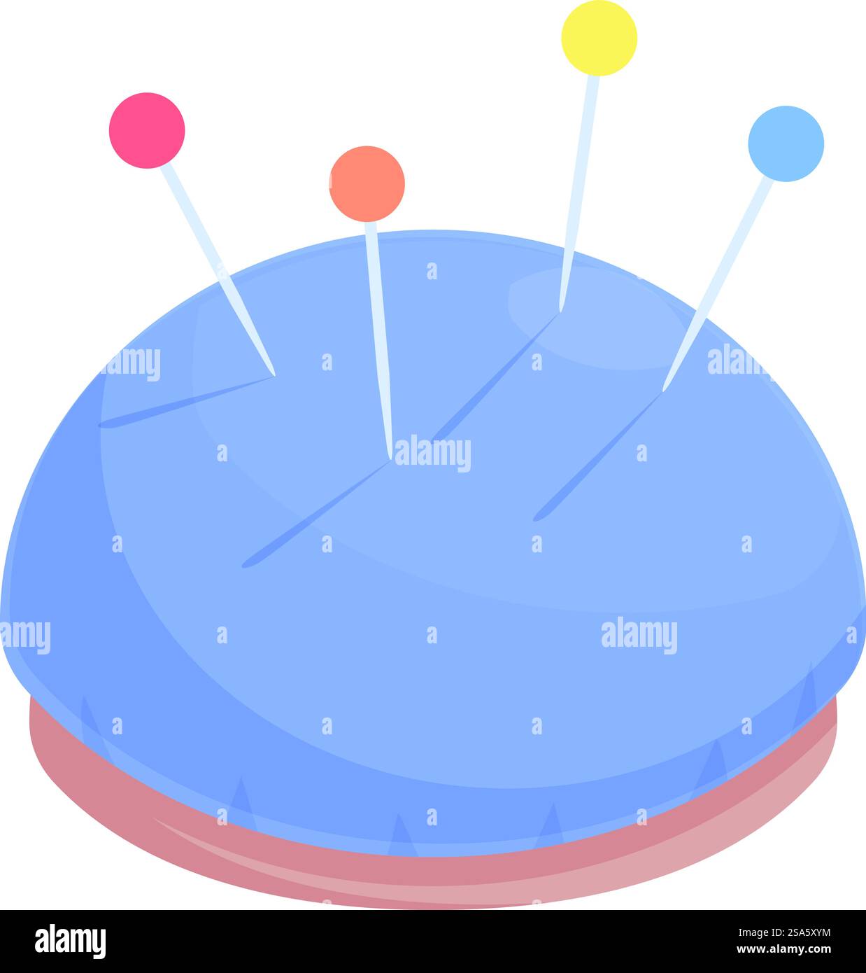 Blue pincushion holding colorful sewing pins for dressmaking and ...