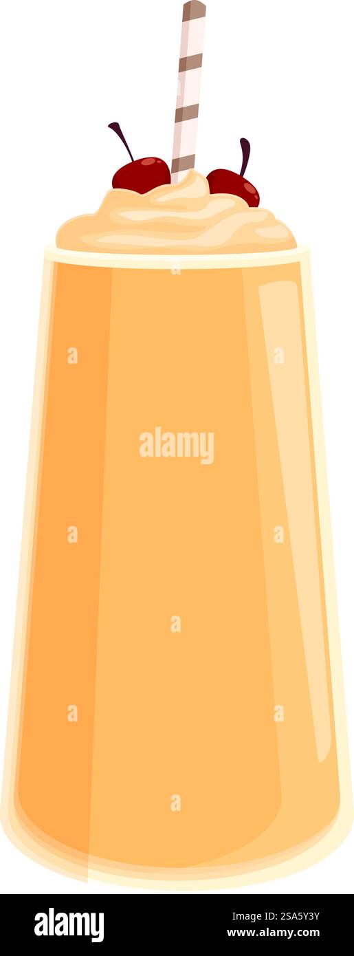 Delicious peach milkshake with cream and cherries standing on white ...