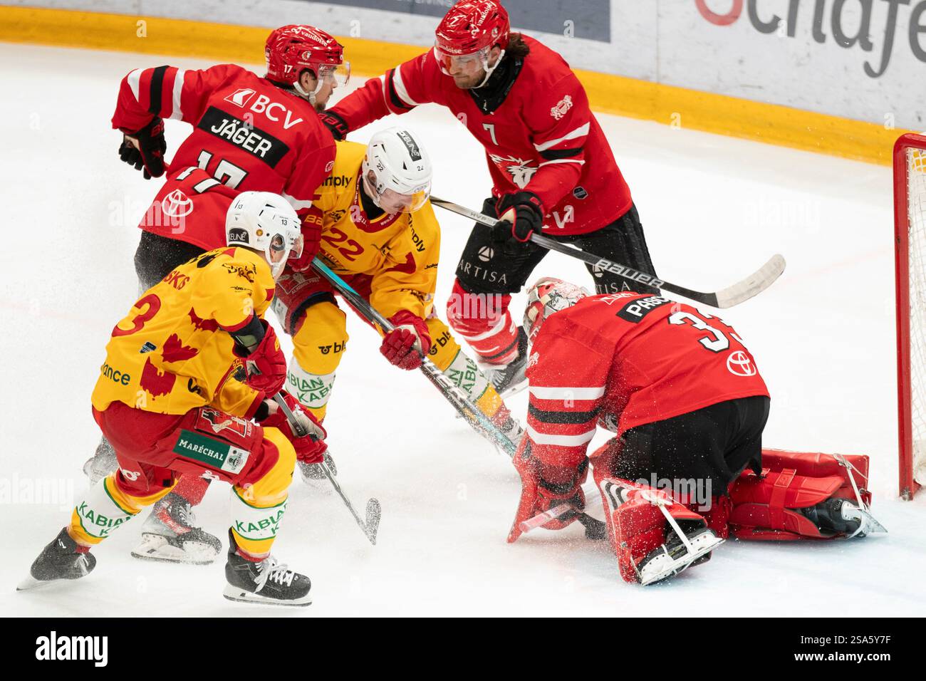 Lausanne, Switzerland. , . Kevin Pasche (goalkeeper) of Lausanne HC #33 ...