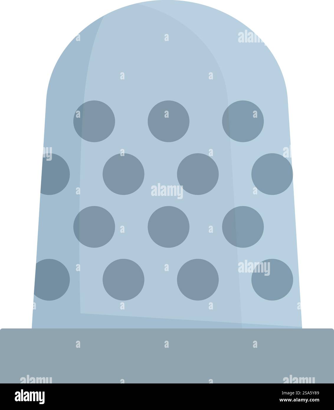 Blue metal thimble with dots for sewing standing on base, isolated on ...