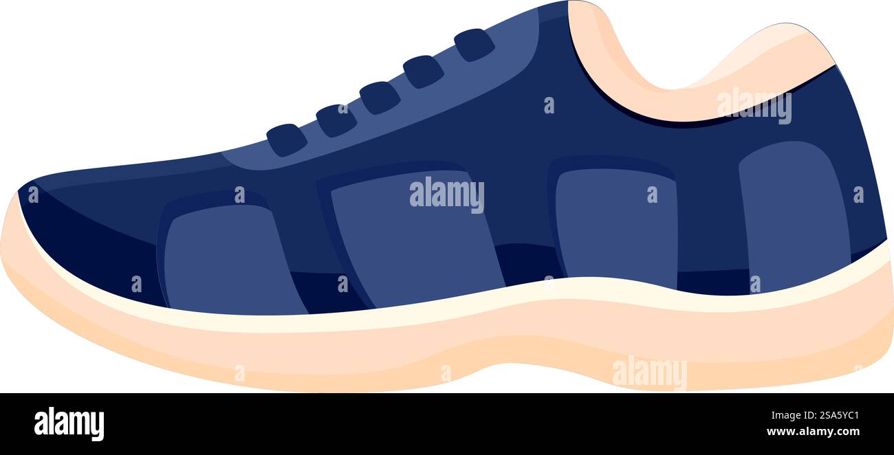 Blue sneaker with shoelaces tied standing on its sole, side view of a ...