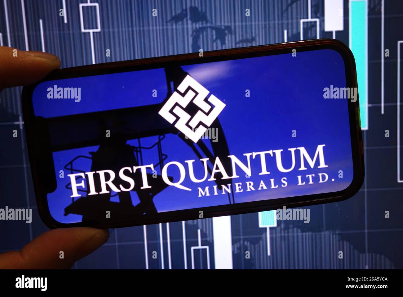 Poland. 25th Jan, 2025. In this photo illustration, the First Quantum Minerals company logo is ...