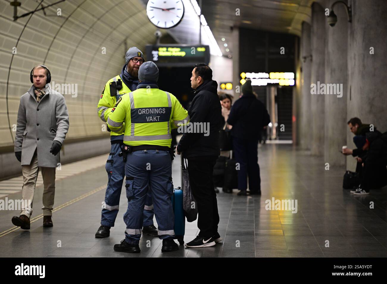 Malmö, Skåne, Sweden. January 17 2025. Security guards in the subway ...