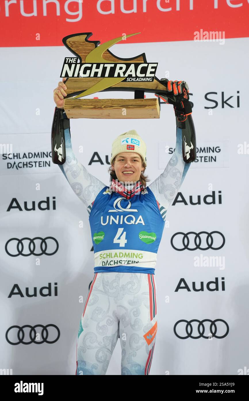 Norway's Alexander Steen Olsen celebrates on podium after winning a men ...