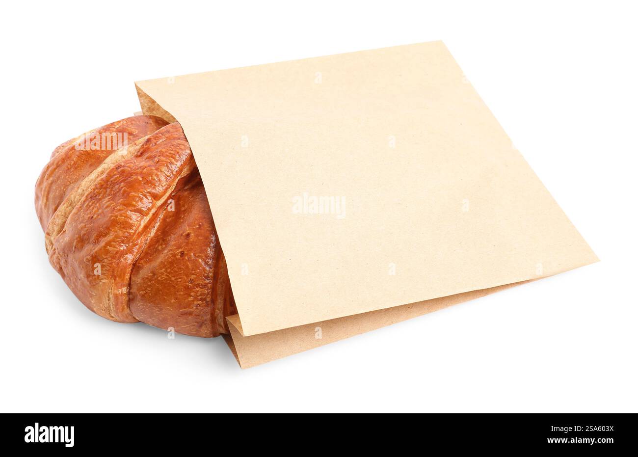 Paper bag with fresh croissant isolated on white Stock Photo - Alamy