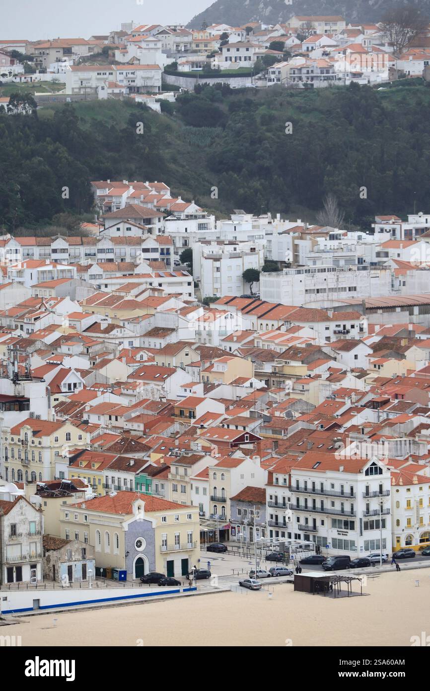 The aerial view of town of Nazare with traditional buildings.Nazare ...