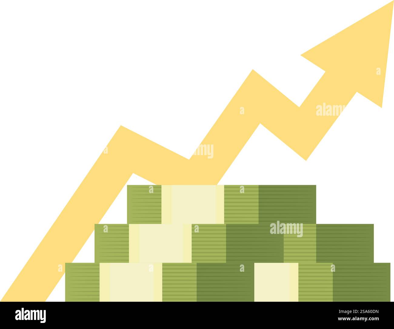 Increasing stack of money with upward arrow showing financial success ...