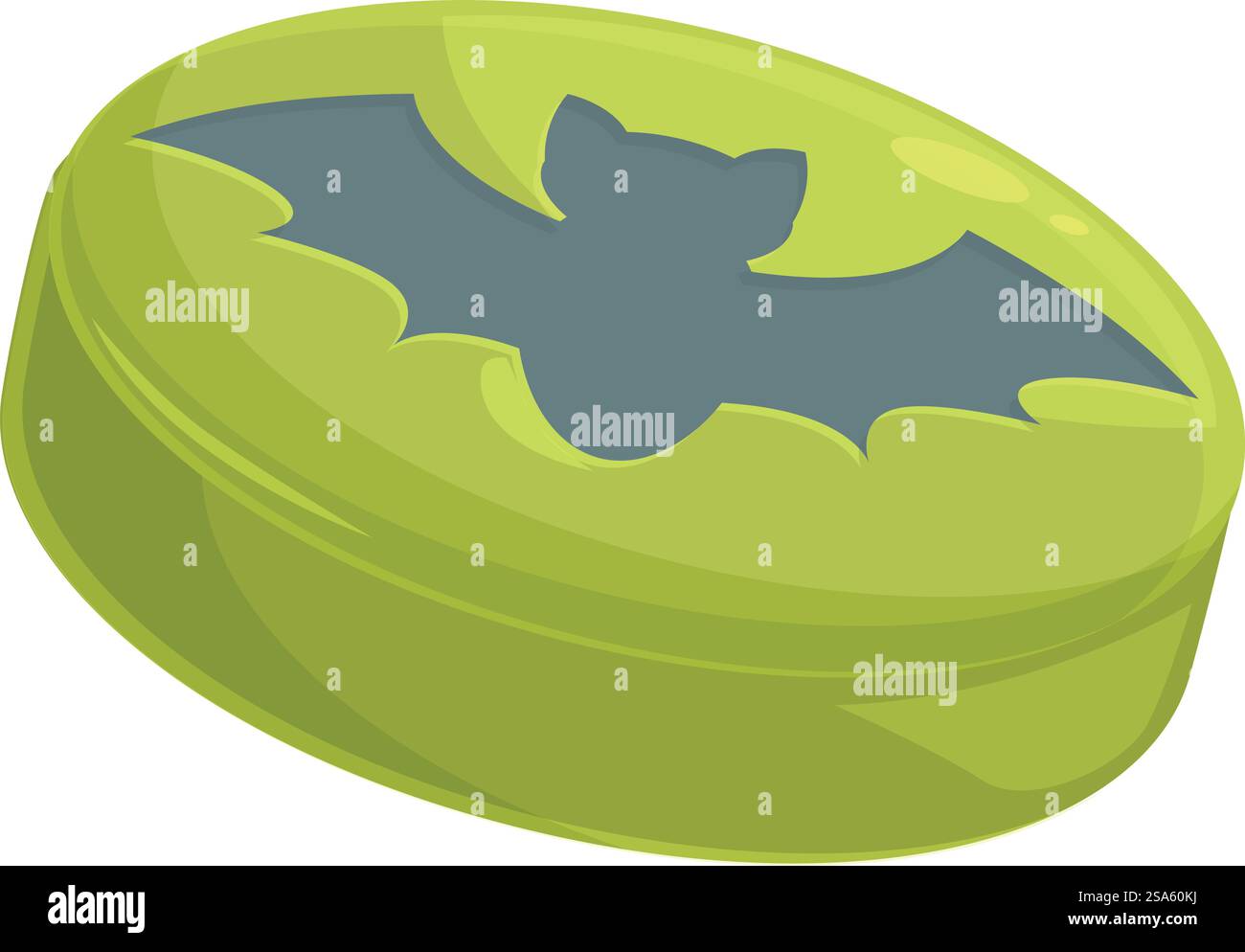 Round green halloween candy with black bat showing from above. Green ...