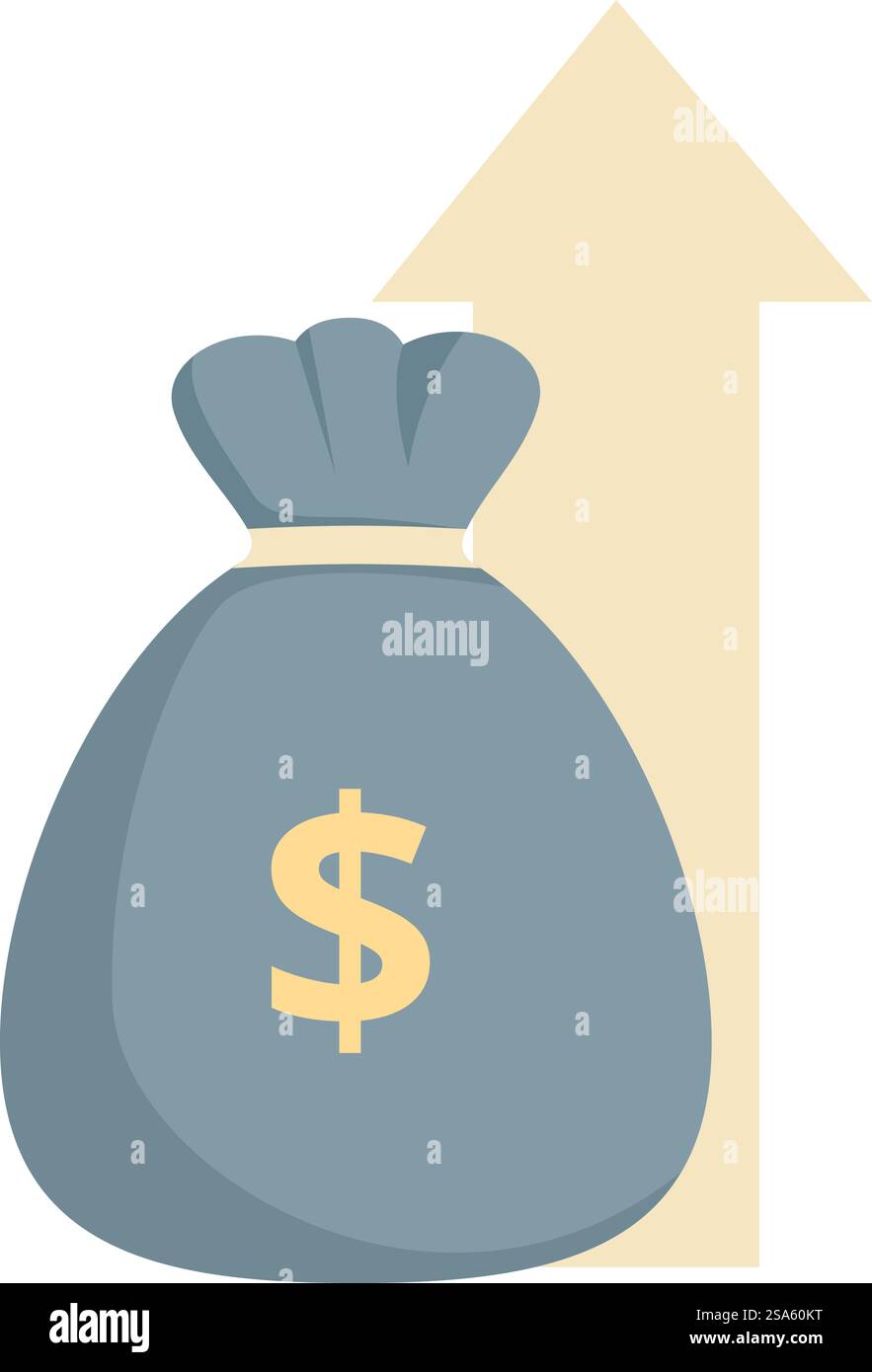 Money bag with a dollar sign is increasing its value, as shown by the ...