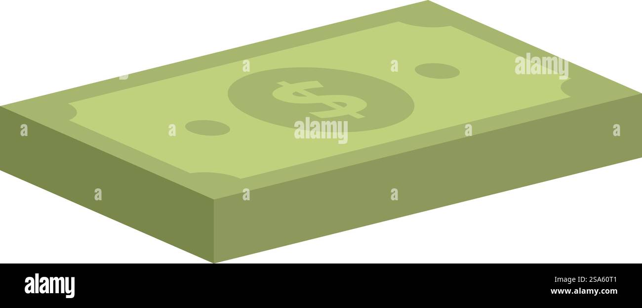 Isometric illustration of a stack of dollar bills with the top bill ...