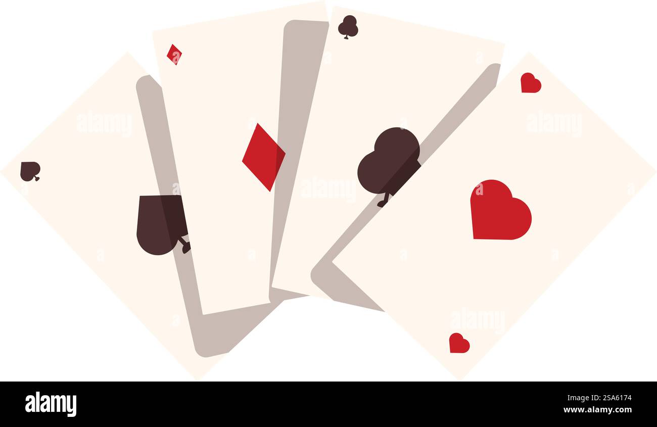 Four aces from a deck of standard playing cards fanned out showing each ...