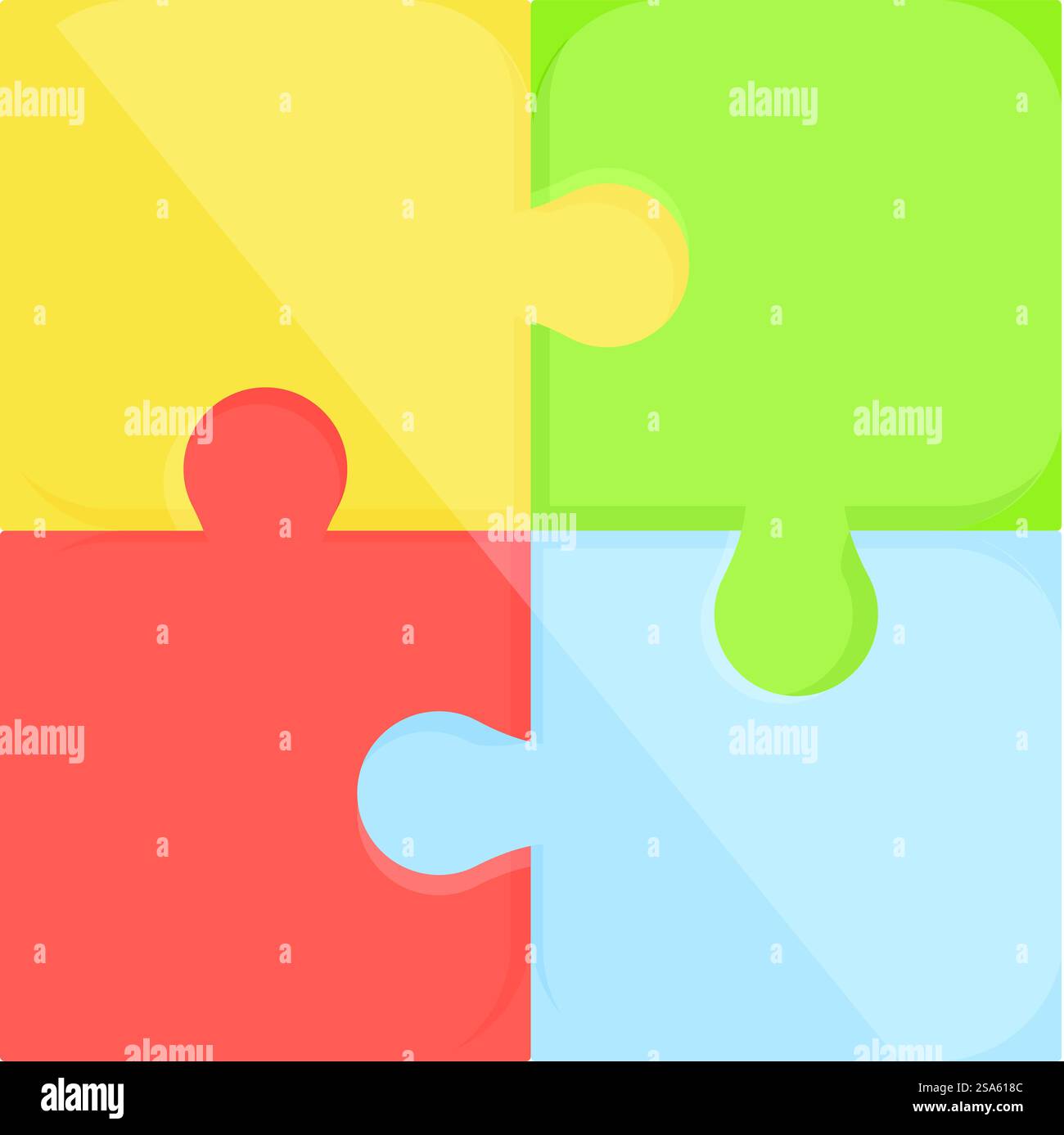 Four colorful puzzle pieces are connecting, symbolizing problem solving, teamwork, and achieving ...