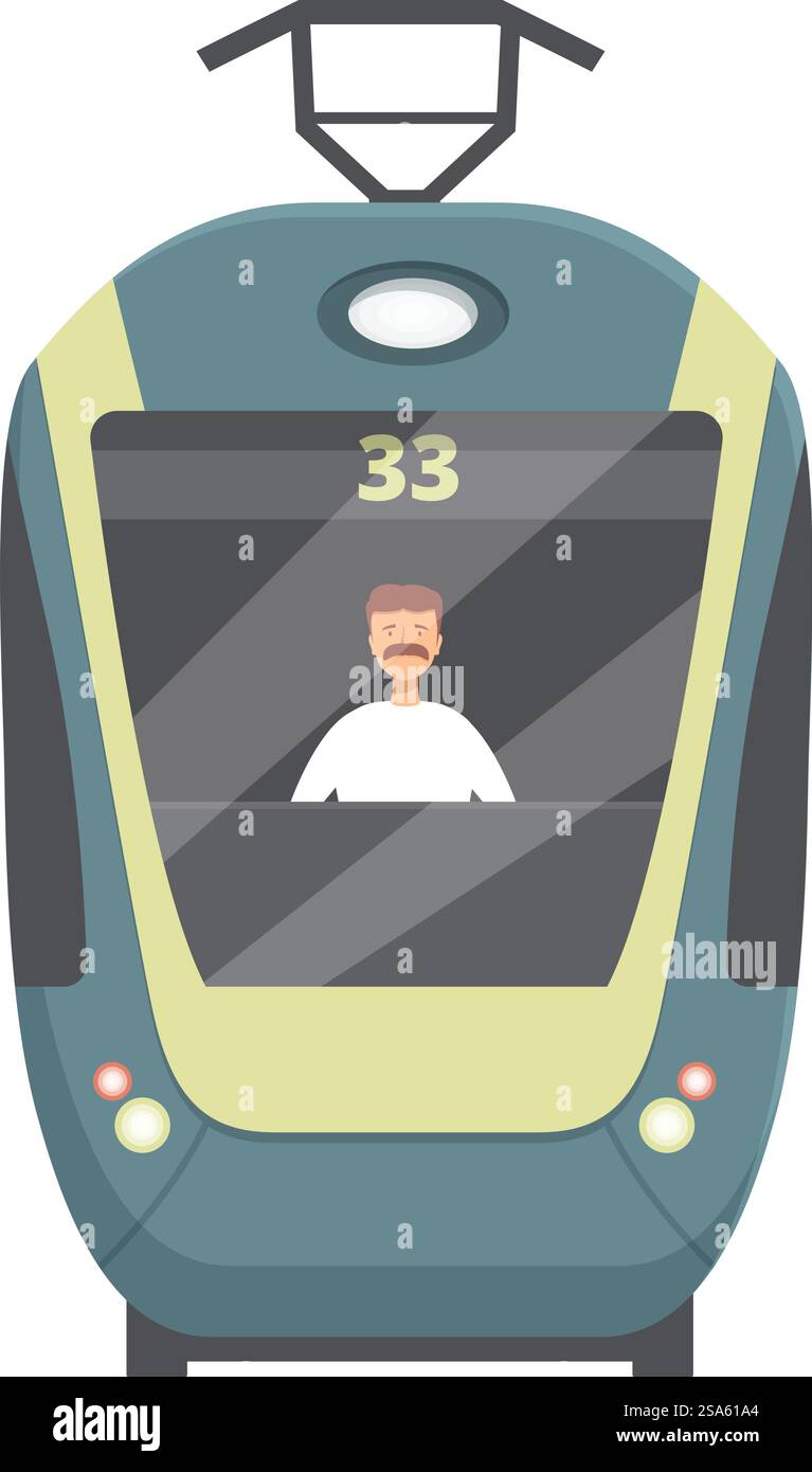 Tram driver looking straight ahead while driving a modern tram. Tram ...