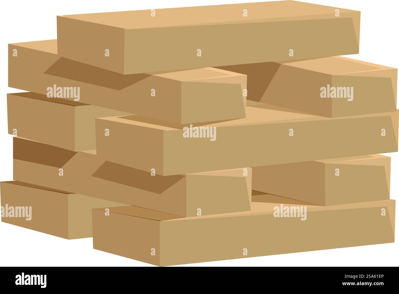 Large stack of cardboard boxes balancing precariously forming a tower ...