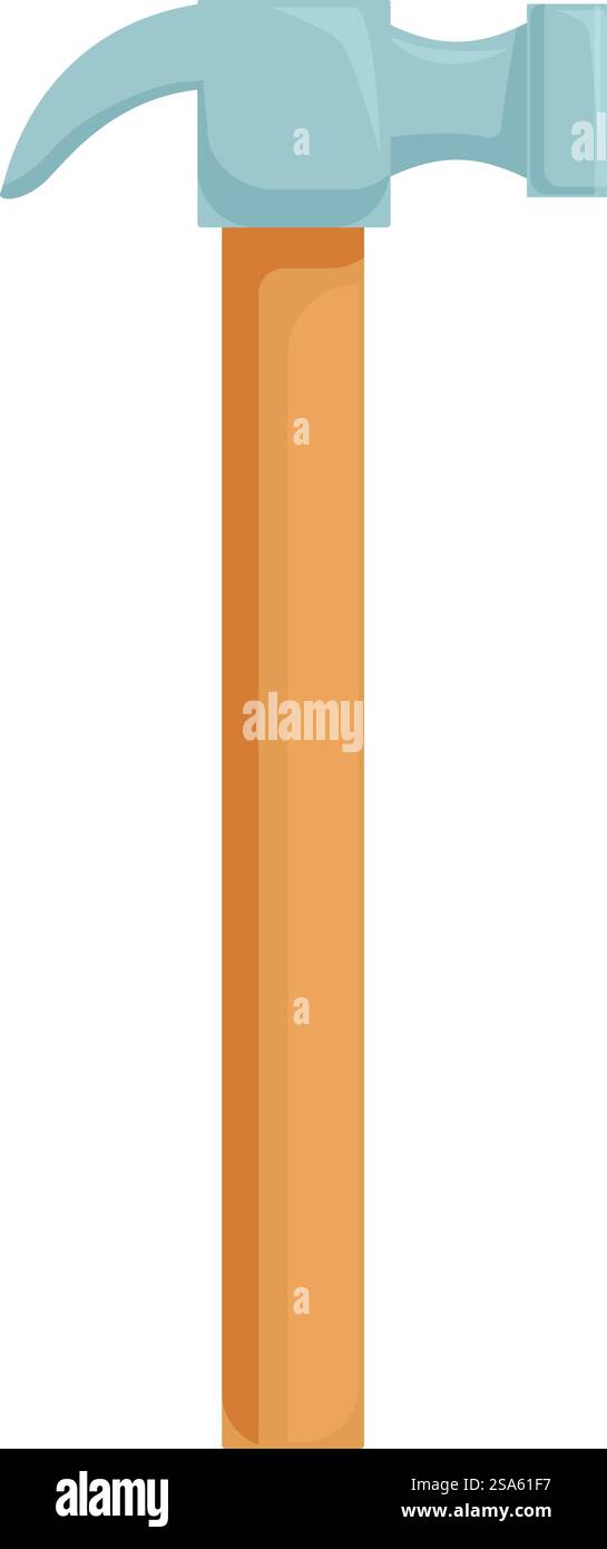 Metal hammer with a wooden handle standing upright on a white ...