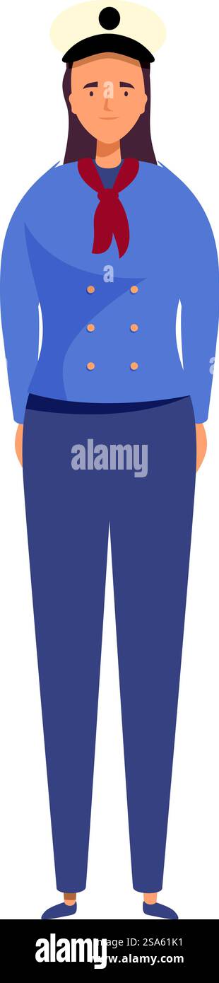 Female ship captain is standing with her hands behind her back. Female ...