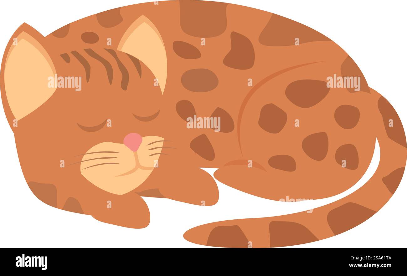Adorable cartoon illustration of a ginger tabby cat taking a nap. Cute tabby cat sleeping ...
