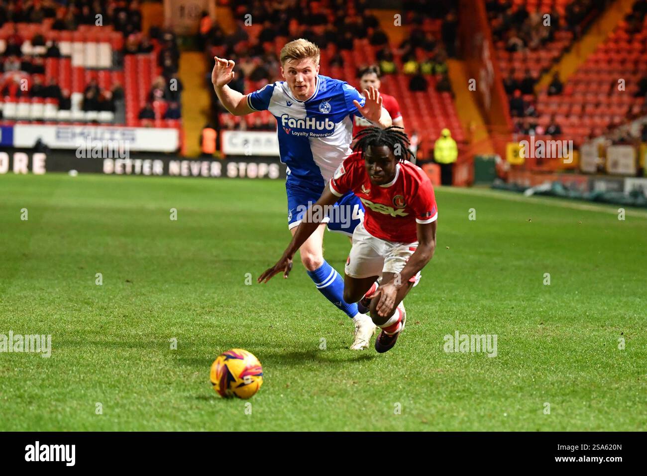 London, England. 28th Jan 2025. Taylor Moore fouls Tyreece Campbell ...