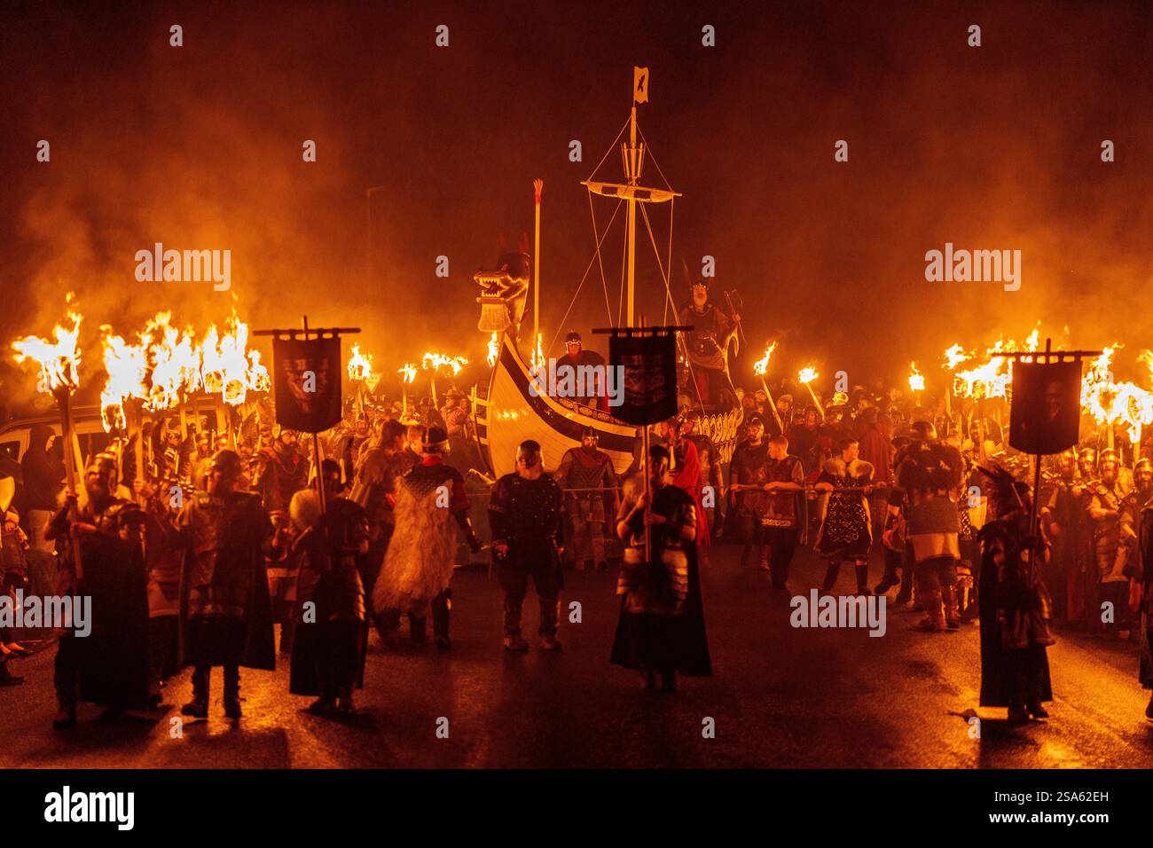 The Jarl Squad take part in the torch procession through Lerwick on the Shetland Isles during ...