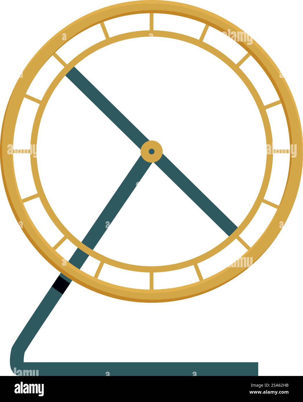 Hamster wheel standing on support with metal bars and wooden circle ...