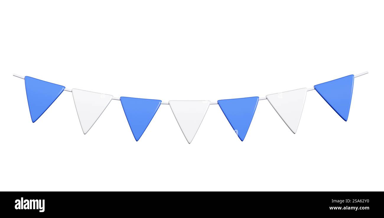 Party bunting 3d render with triangular flags - blue white decorative ...
