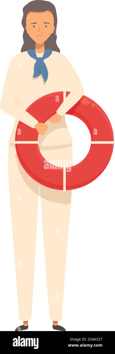 Female sailor is holding a lifebuoy, emphasizing the importance of ...