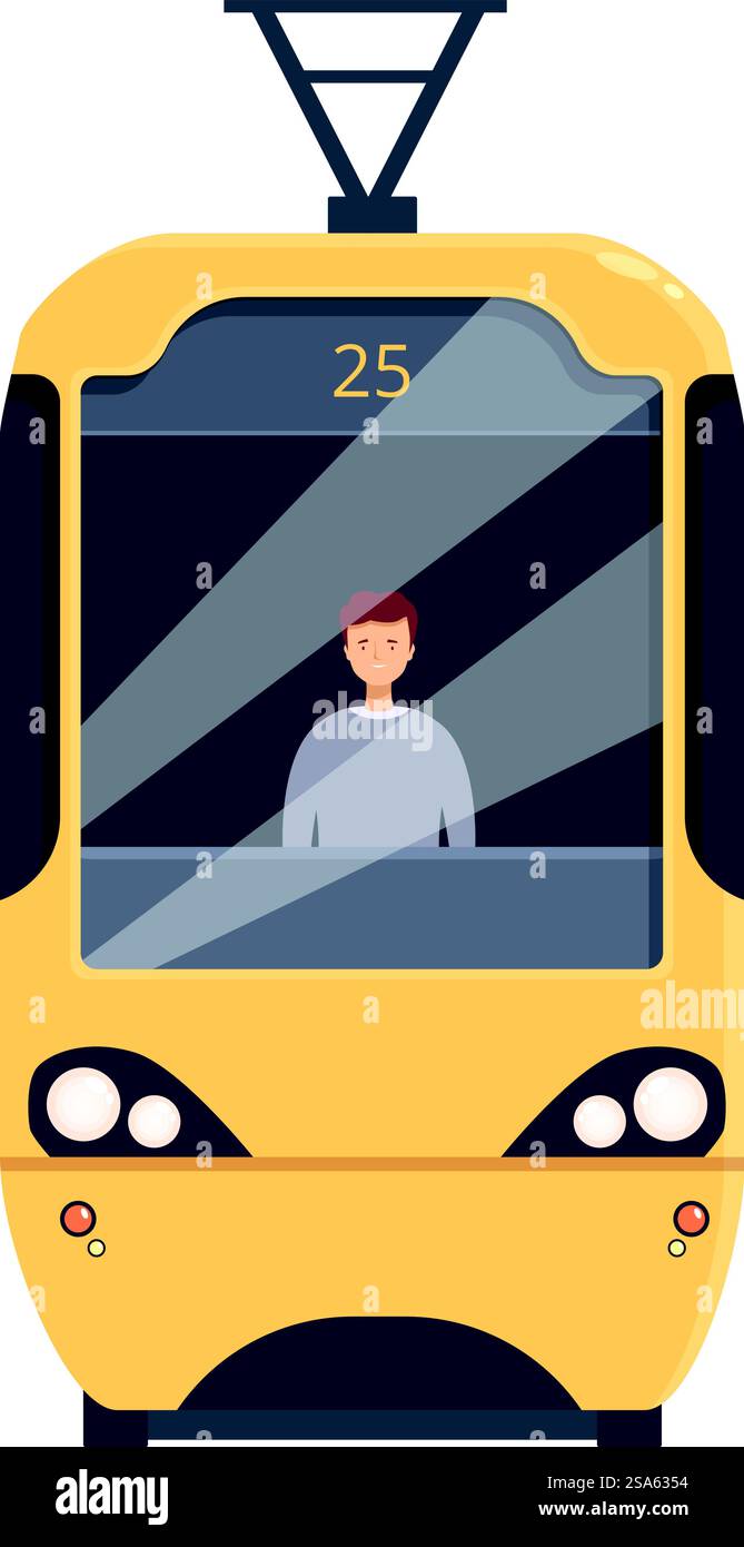 Public transportation tram with driver taking passengers to destination ...